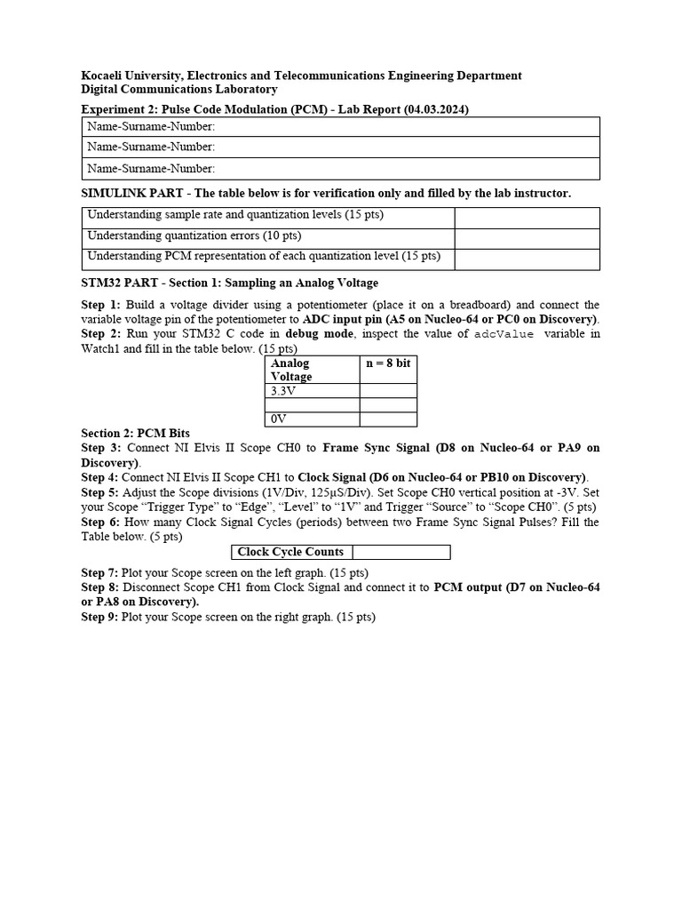 Lab 02 - Pulse Code Modulation (PCM) - Lab Report | PDF | Computers | Technology & Engineering