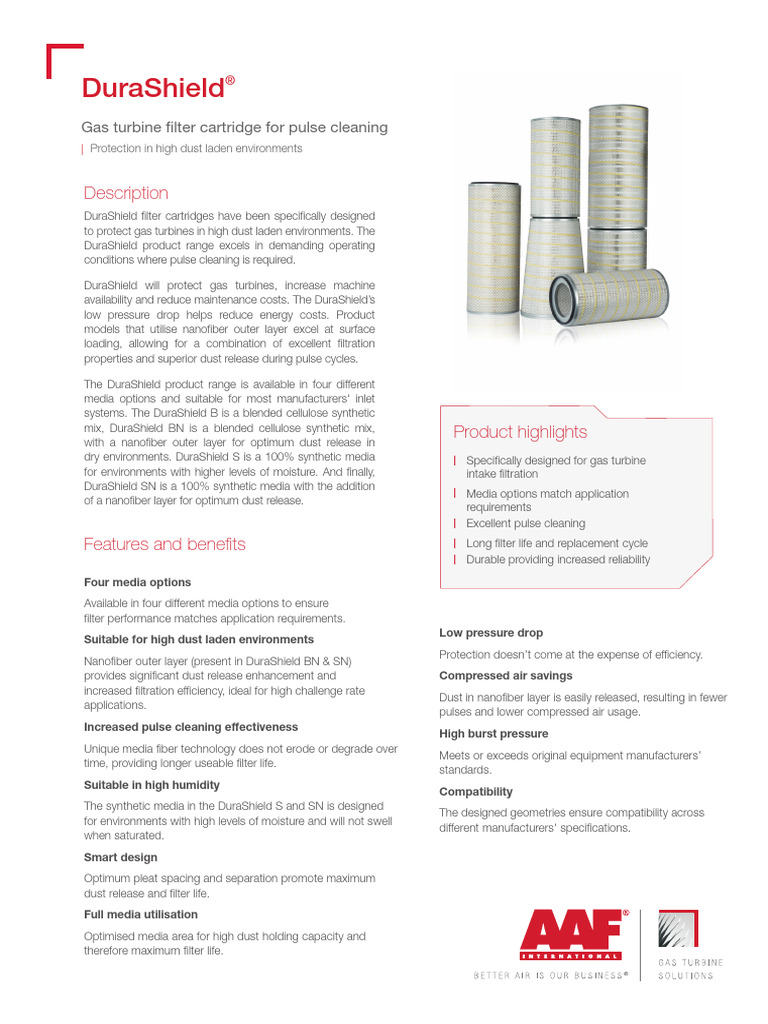 DuraShield DataSheet | PDF | Gas Turbine | Dust