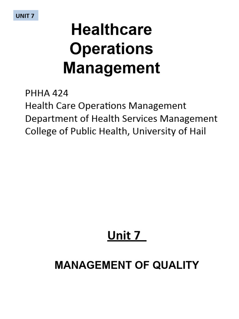 7 Operations Management UNIT 7 | PDF | Six Sigma | Quality Management