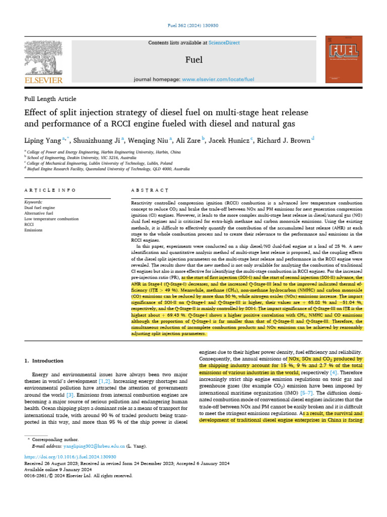 Effect of Split Injection Strategy of Diesel Fuel On Multi-Stage Heat ...