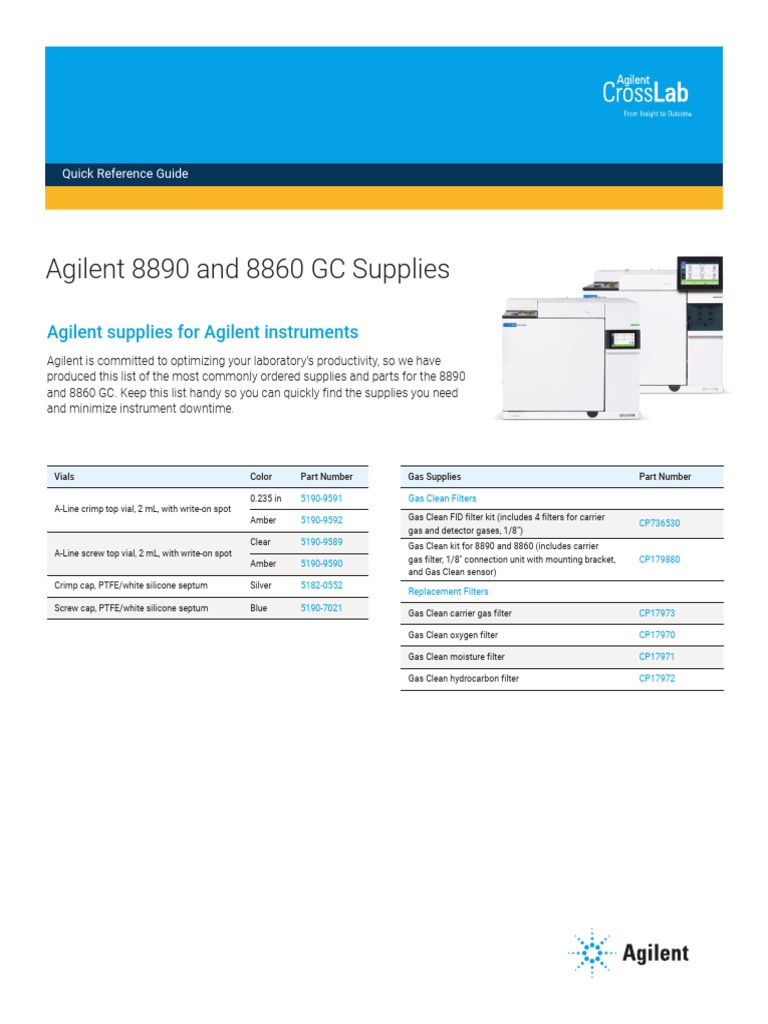 Quickref 8890 8860 GC Supplies 5994 0730en Agilent | PDF | Materials