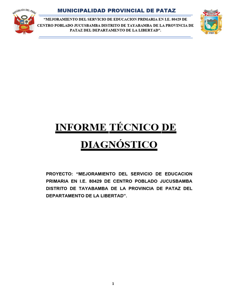 Inform E T É Cni Co D E Diagn Ó Stico: Municipalidad Provincial de ...