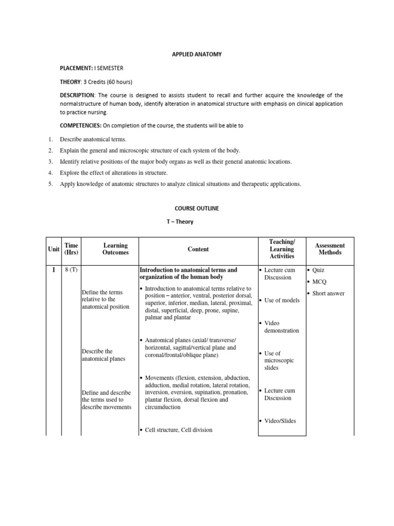 Applied Anatomy Course Overview | PDF | Anatomical Terms Of Motion ...