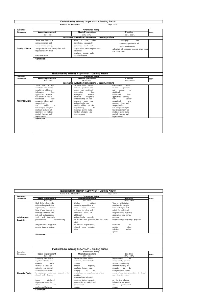 Intership Rubrics For Animation Department | PDF | Rubric (Academic ...