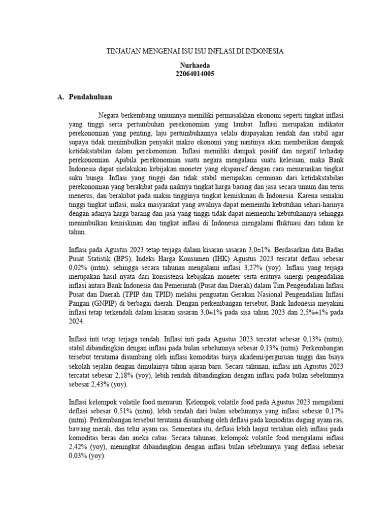Artikel Tema Isu Isu Inflasi Di Indonesia | PDF