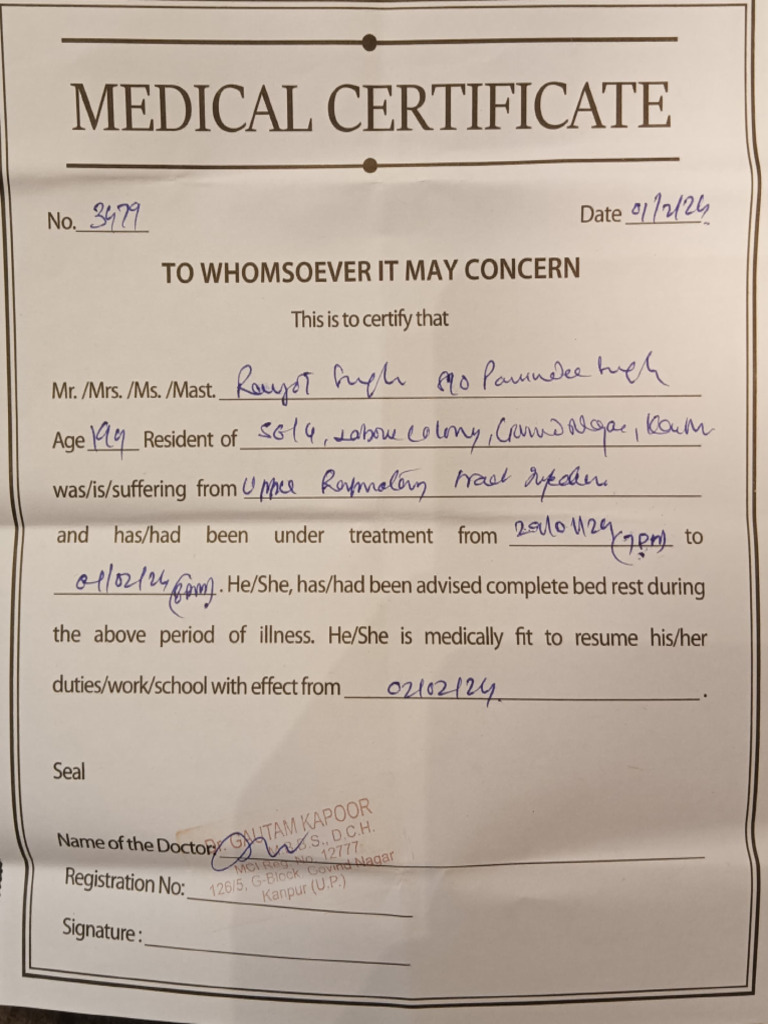 Doctor's Bed Rest Medical Certificate | PDF | Public Services | Health Care
