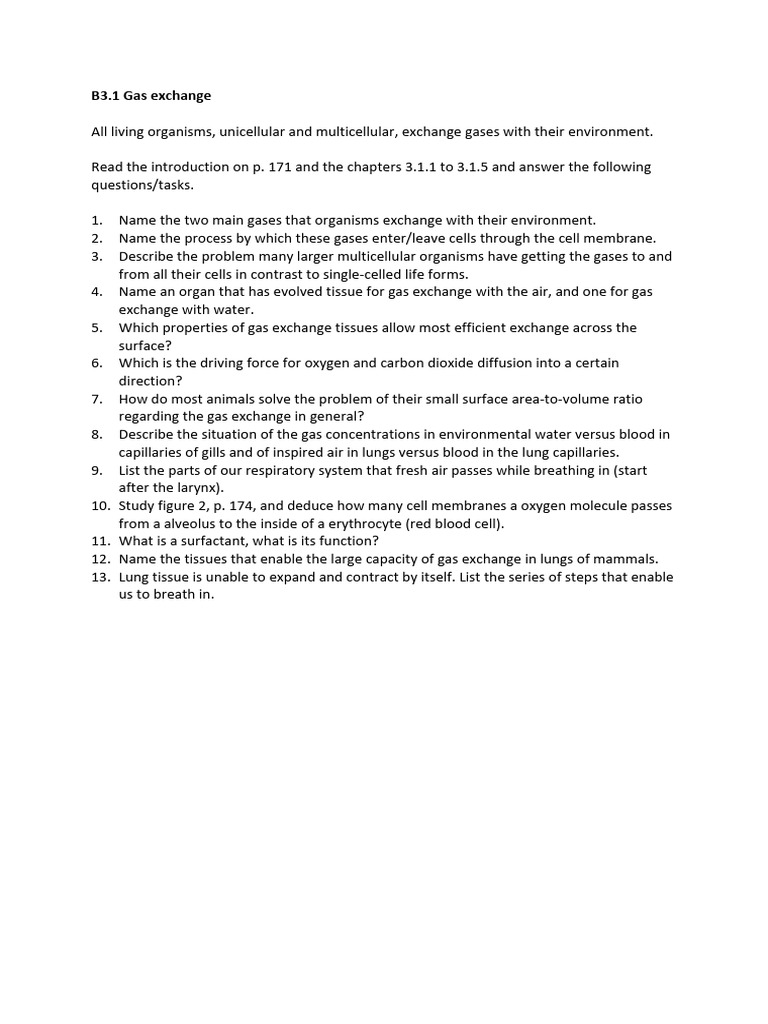 2 B3.1 Gas Exchange in Animals | PDF