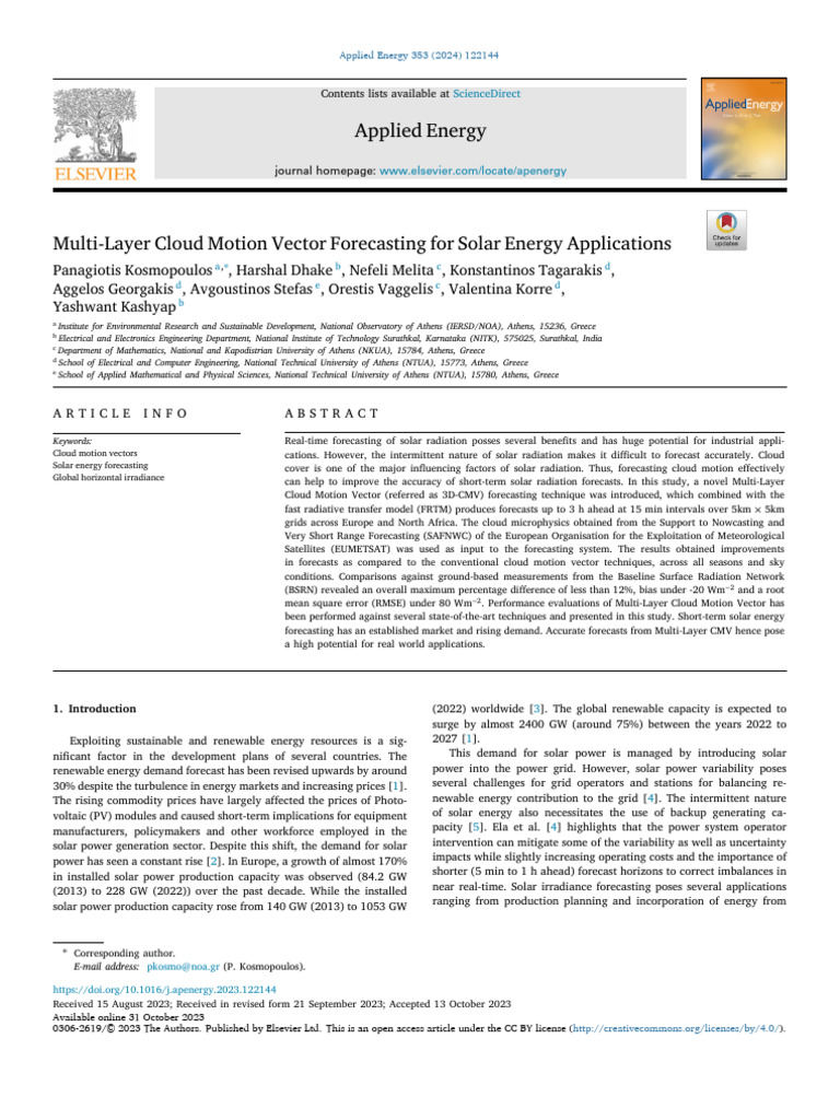 Cloud Motion Vector Forecasting for Solar Energy | PDF | Forecasting ...