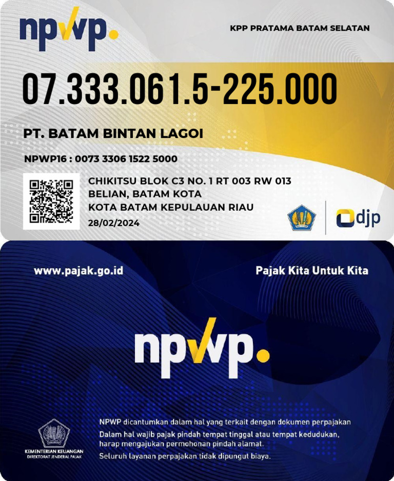 Kartu NPWP Pt. Batam Bintan Lagoi | PDF