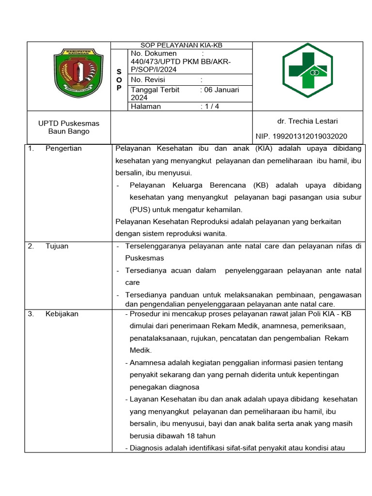 Sop Pelayanan Kia-Kb | PDF | Pengembangan Diri | Kesehatan Holistik