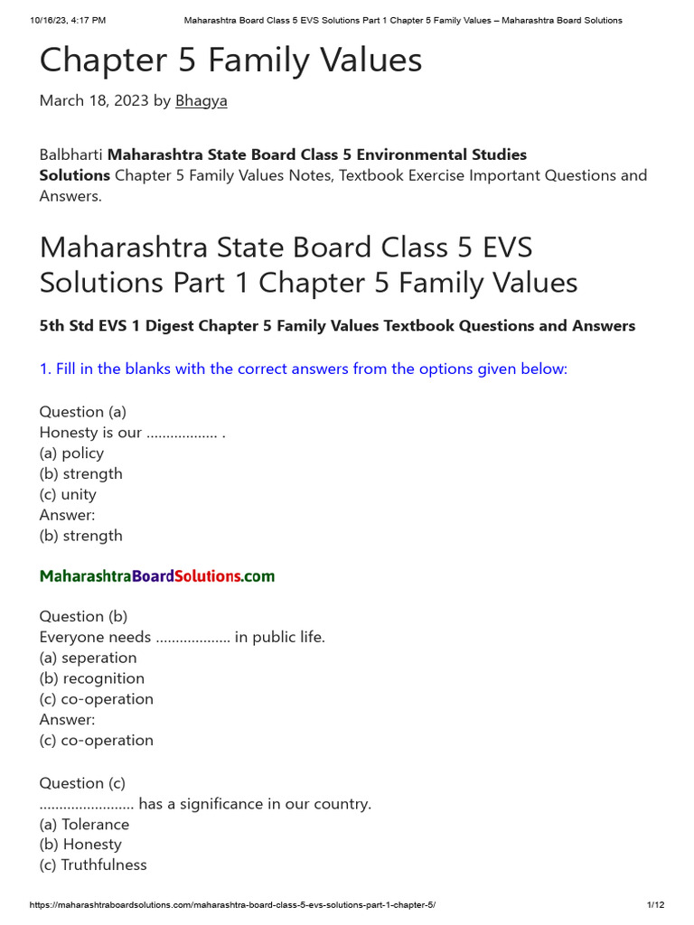 Chapter 5 Family Values - Maharashtra Board Solutions | PDF | Decision ...