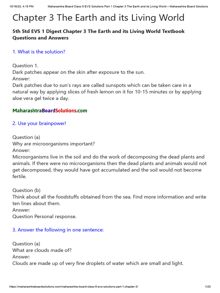 Maharashtra Class 5 EVS Chapter 3 Solutions | PDF | Atmosphere Of Earth ...