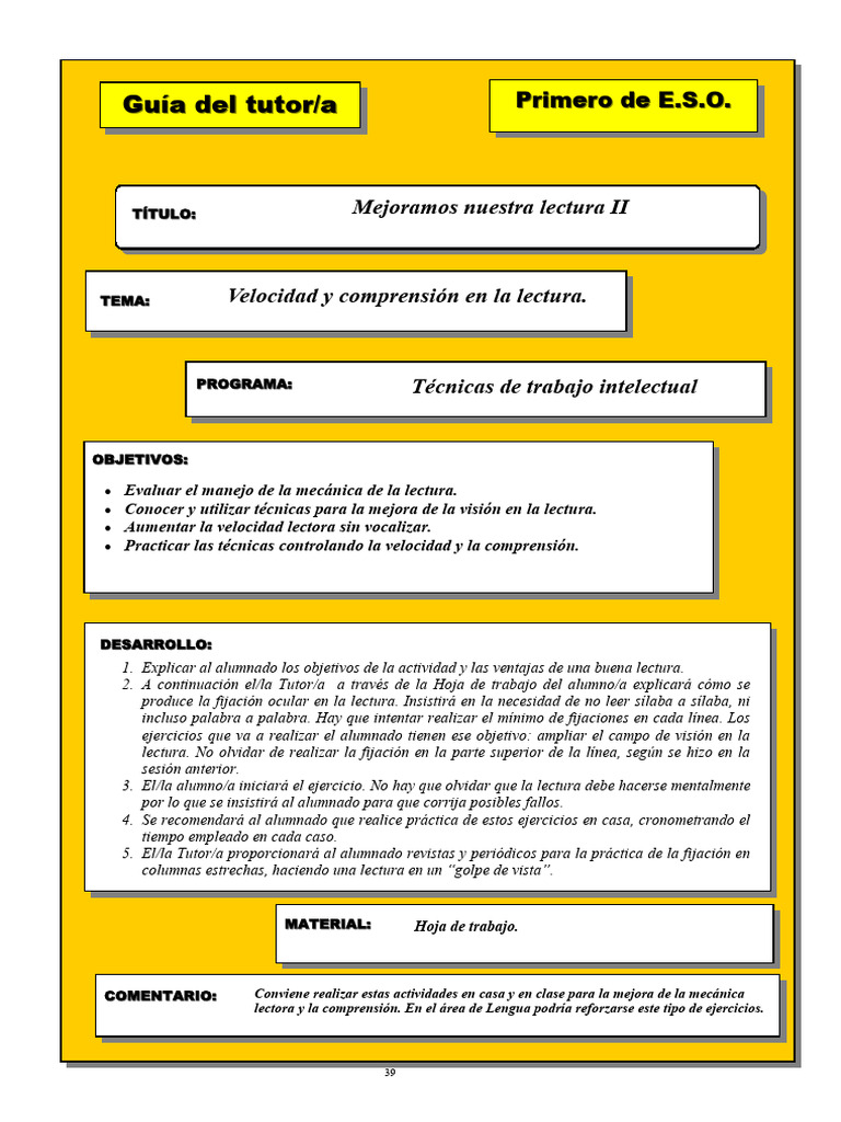 Velocidad y comprensión lectora_1º ESO | PDF