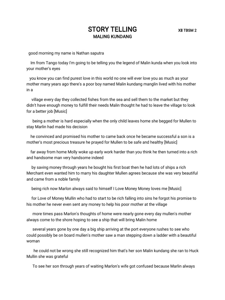 Story Telling Maling Kundang | PDF | Art | Mystery, Thriller & Crime ...