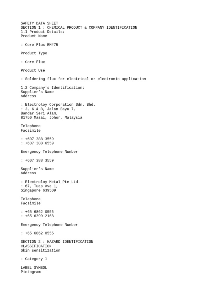 SDS - EM#75 - REV.C (Msia, SG) | PDF | Dangerous Goods | Firefighting