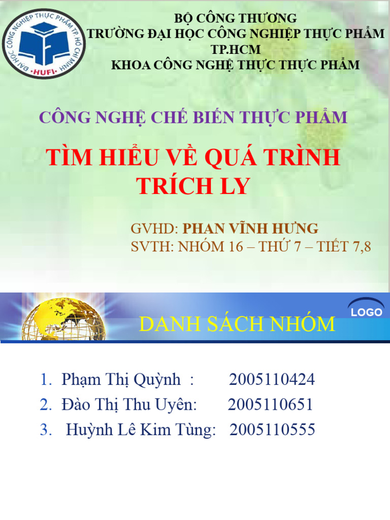 Tailieuxanh Cong Nghe Che Bien Thuc Pham QT Trich Ly Nhom 16 Thu 7 Tiet 7 8 7231 | PDF