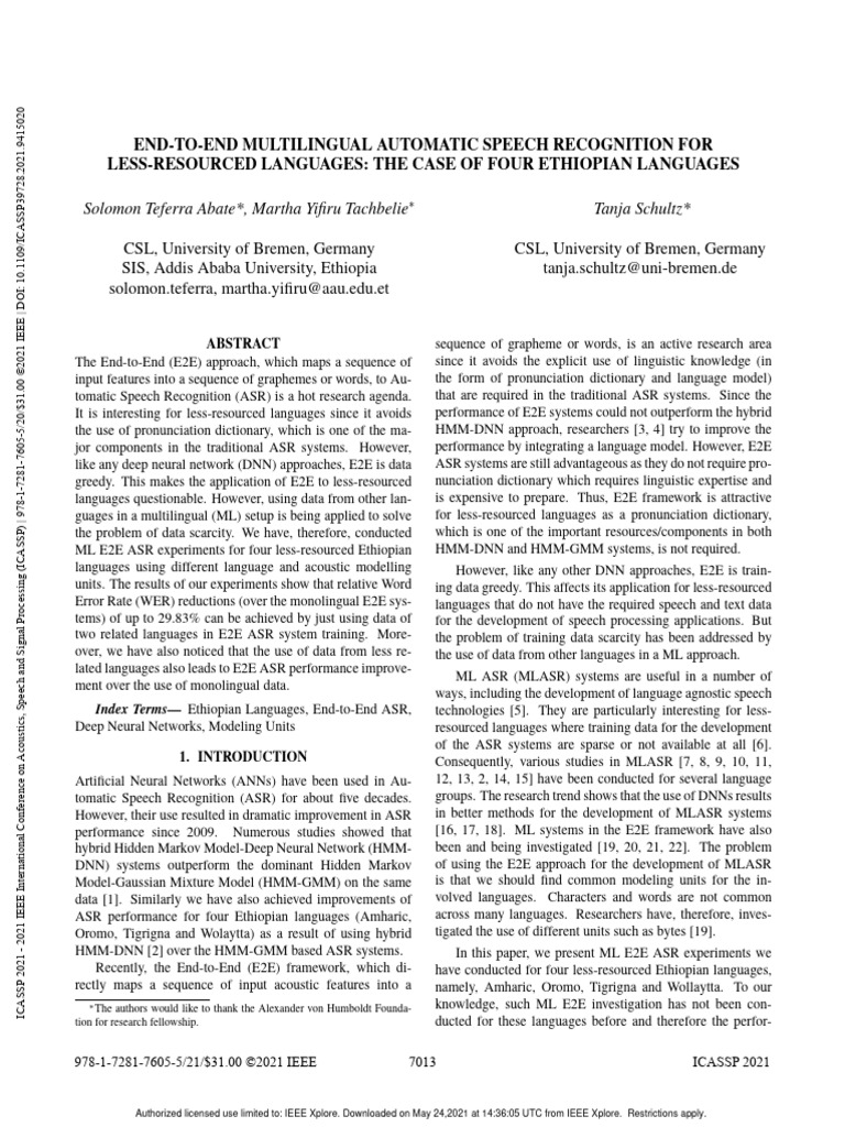 Ethiopian Multi | PDF | Speech Recognition | Deep Learning