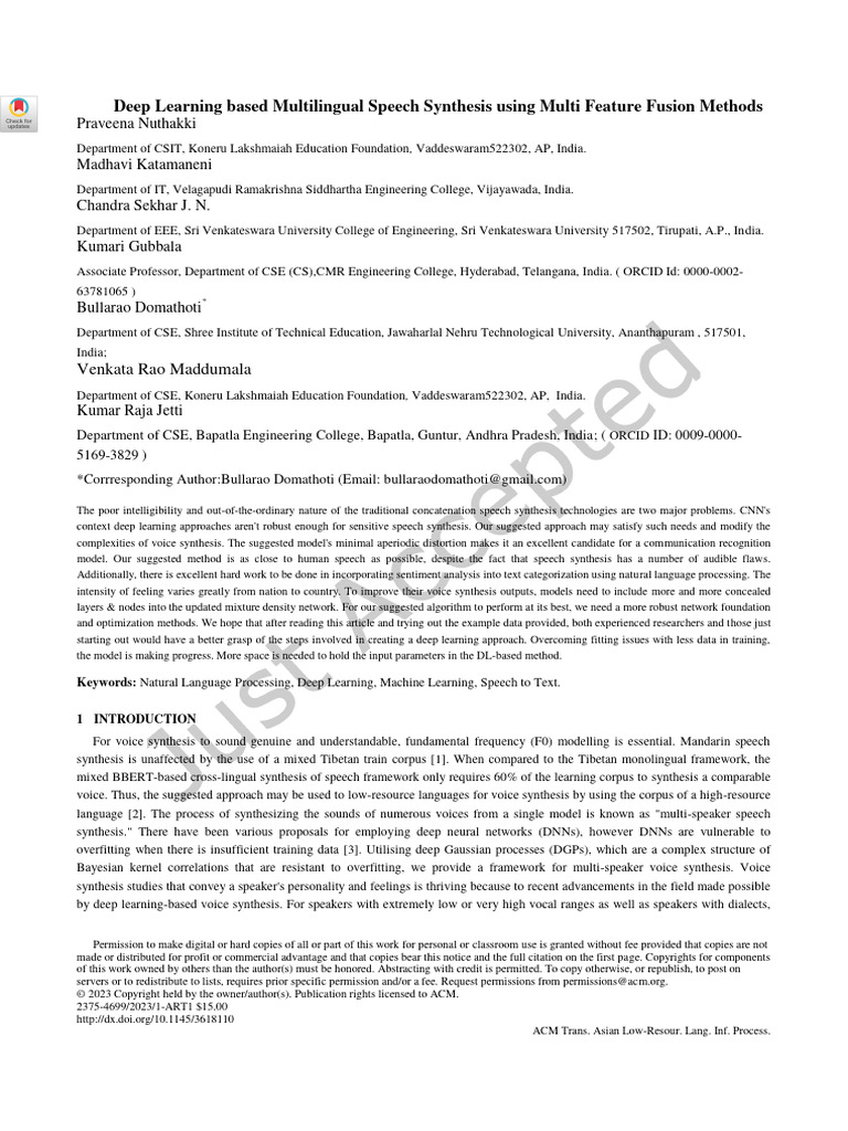 Deep Learning Based Multilingual Speech Synthesis Using Multi Feature Fusion Methods | Download ...