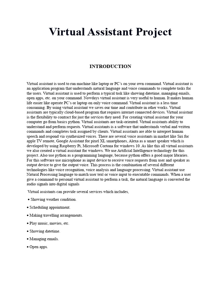 Virtual Assistant Project 1 | Download Free PDF | Application Software ...
