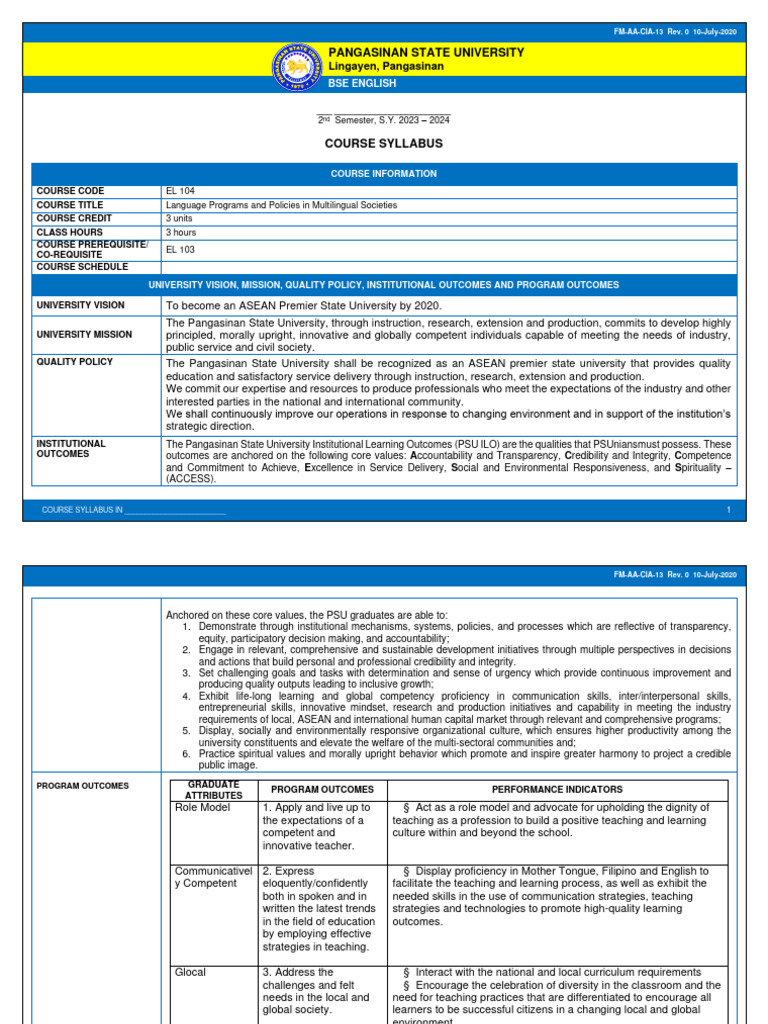 Syllabus Lang. Progs. and Policies | PDF | Learning | Curriculum