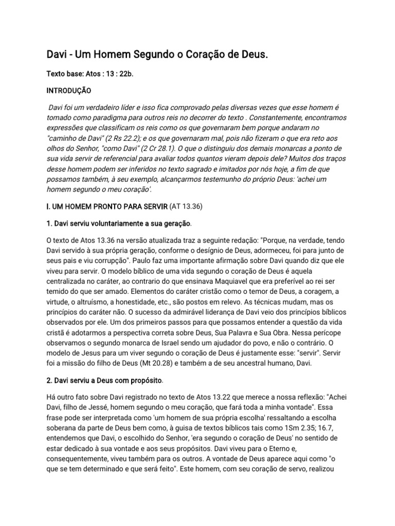 Davi - Um Homem Segundo o Coração de Deus | Download grátis PDF | Davi ...