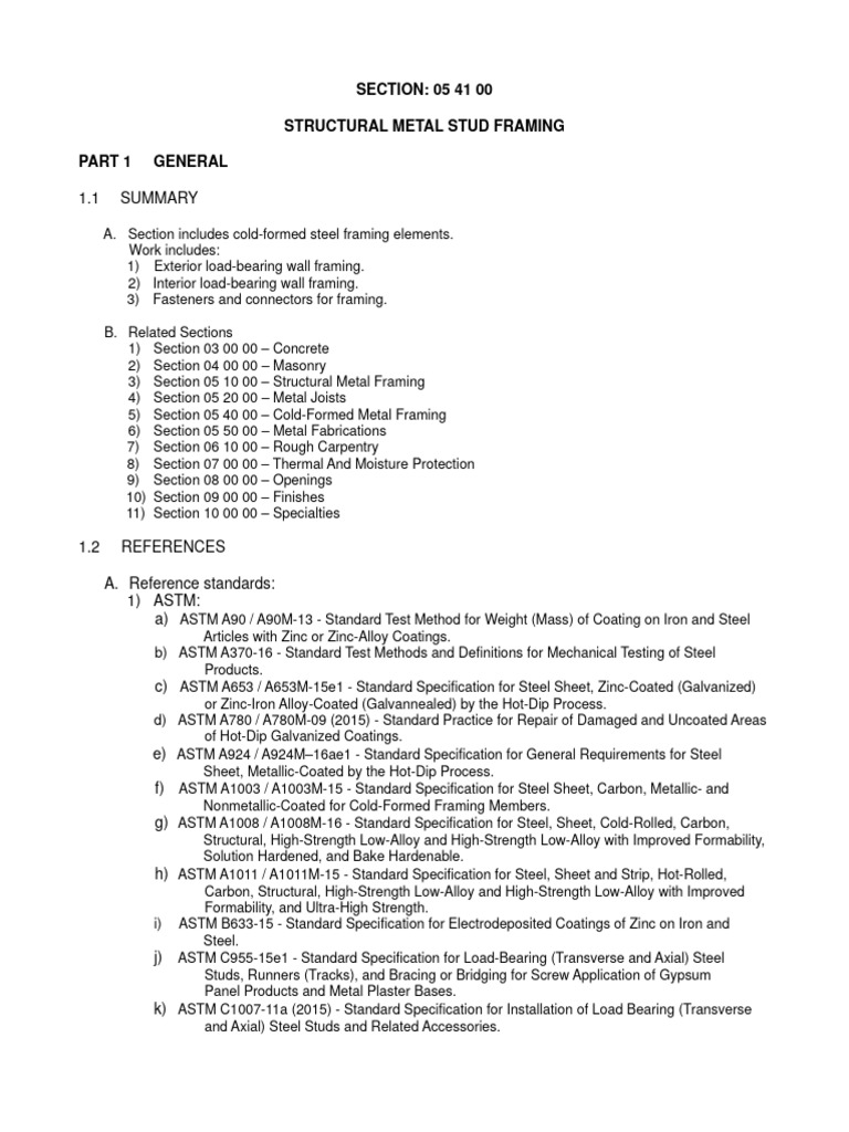 05-41-00-Structural-Metal-Stud-Framing | PDF | Sheet Metal | Framing ... 05-41-00-Structural-Metal-Stud-Framing | PDF | Sheet Metal | Framing ...