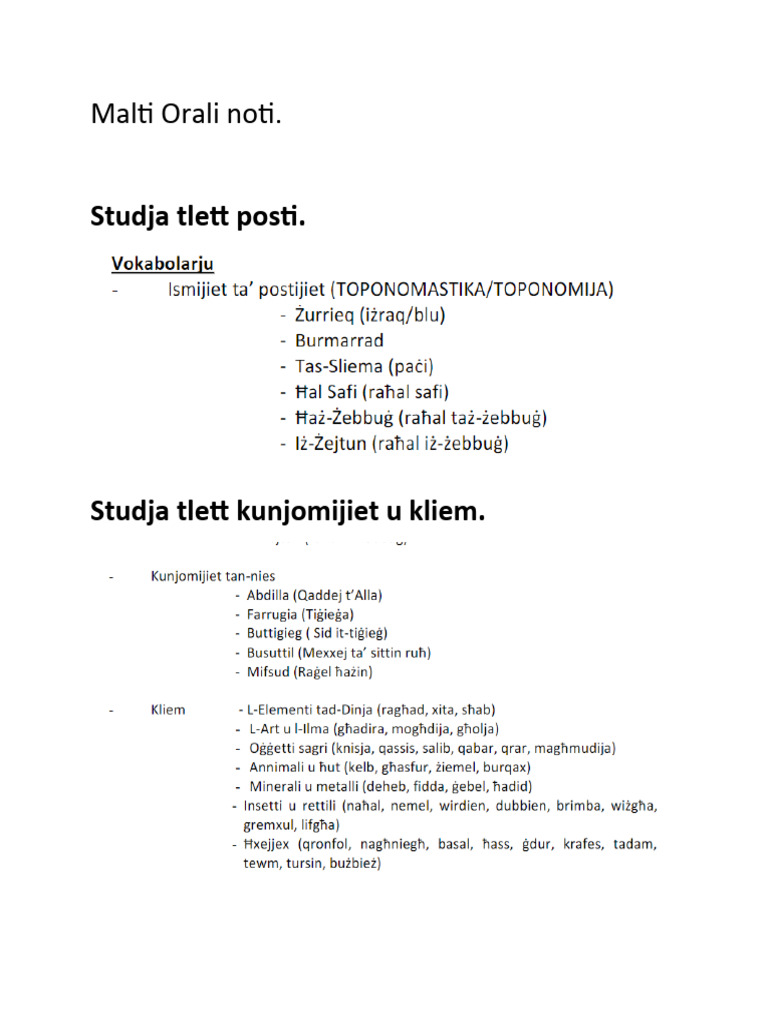 Malti Orali Noti | PDF