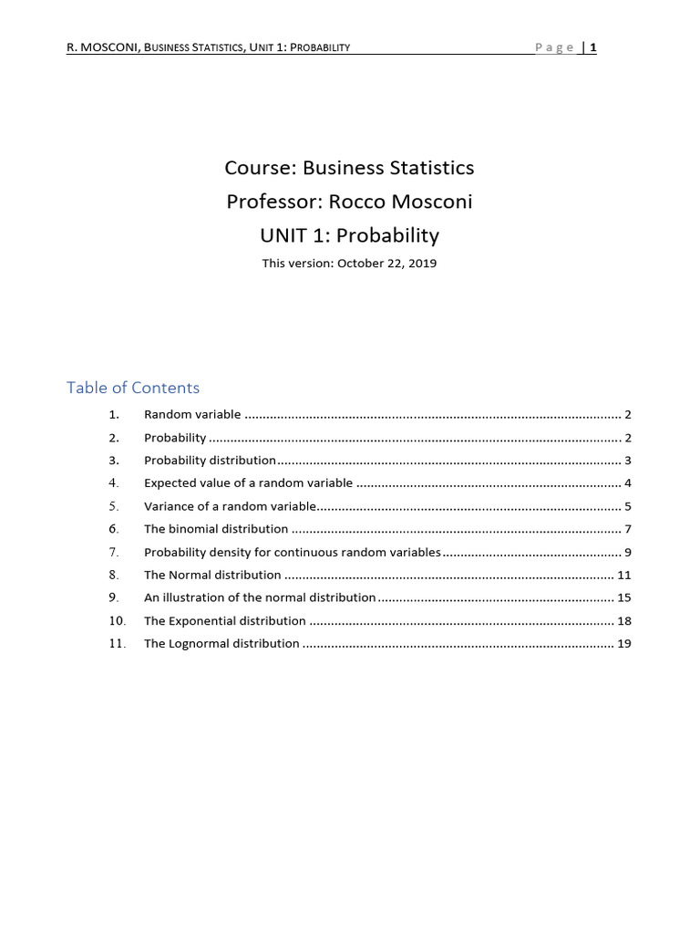 Unit 1 Probability Pdf Probability Distribution Standard Deviation