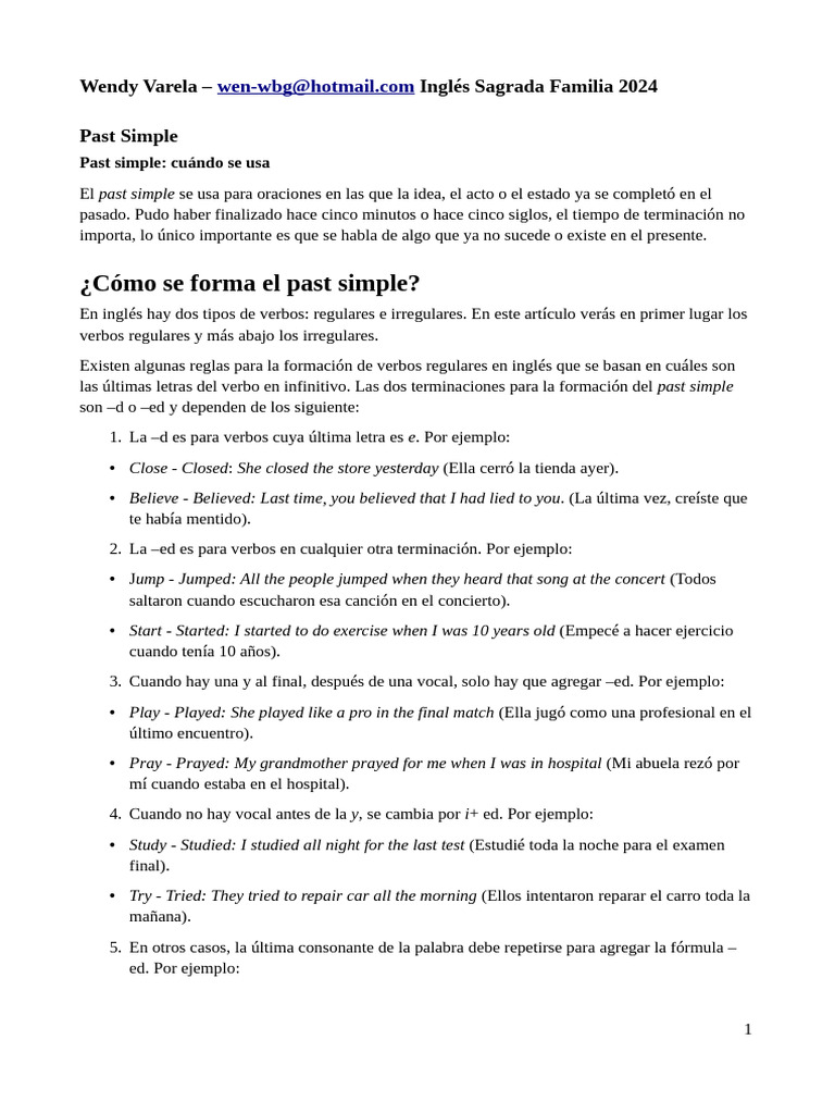 Past Simple | PDF | Verbo | Gramática