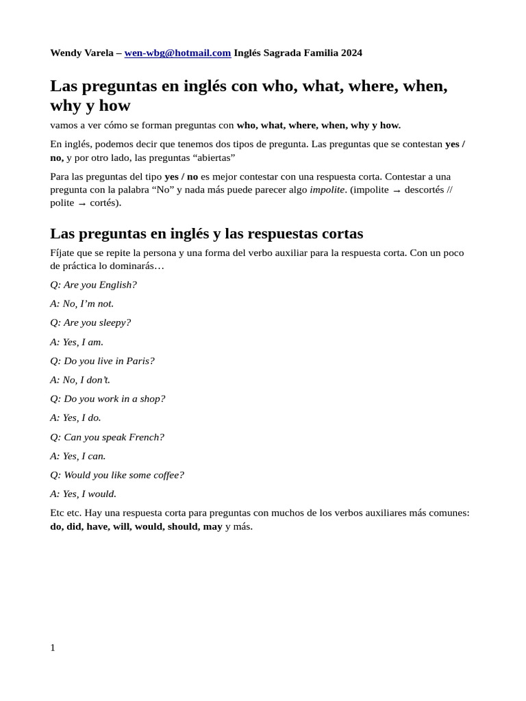 Preguntas en Inglés: Guía Rápida | PDF | Artes del Lenguaje y Comunicación