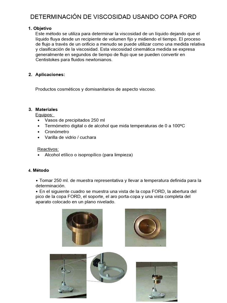 Viscosidad con Copa Ford: Método y Aplicaciones | PDF | Líquidos ...