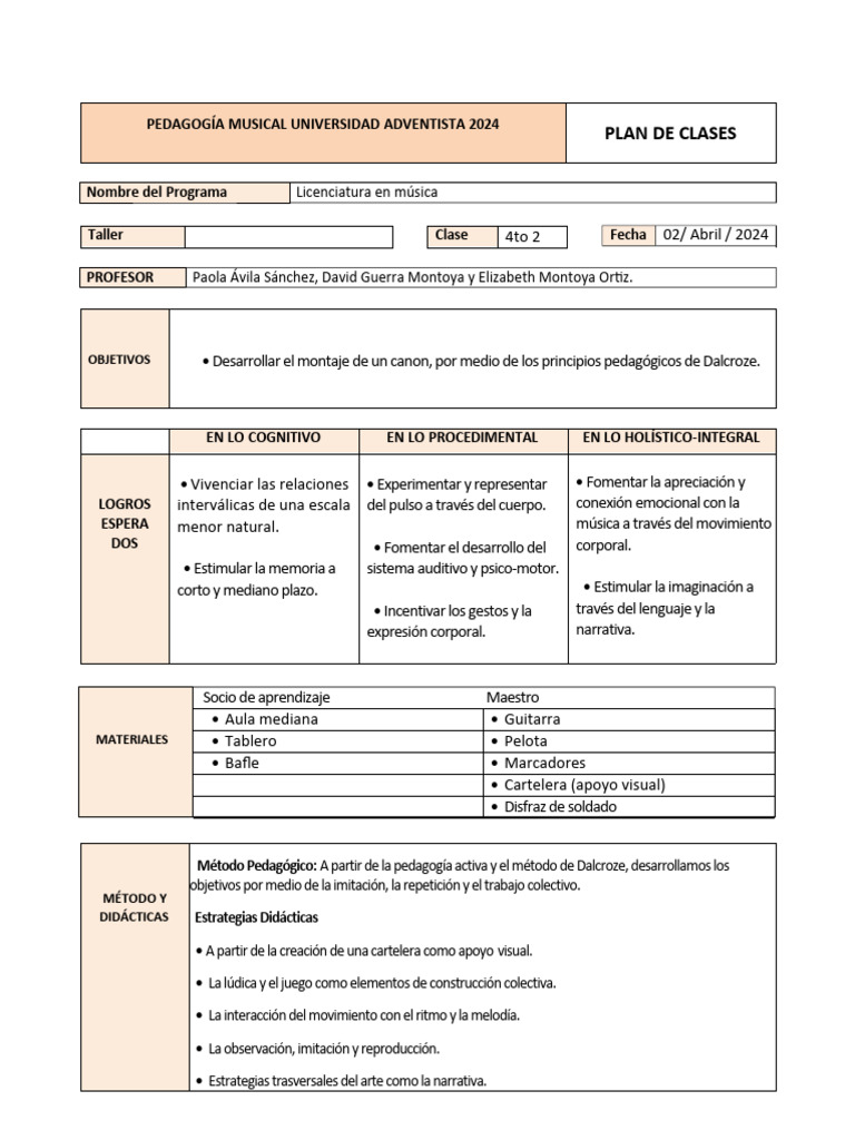 Plan de Clases: Pedagogía Musical 2024 | PDF | Ritmo | Planificación