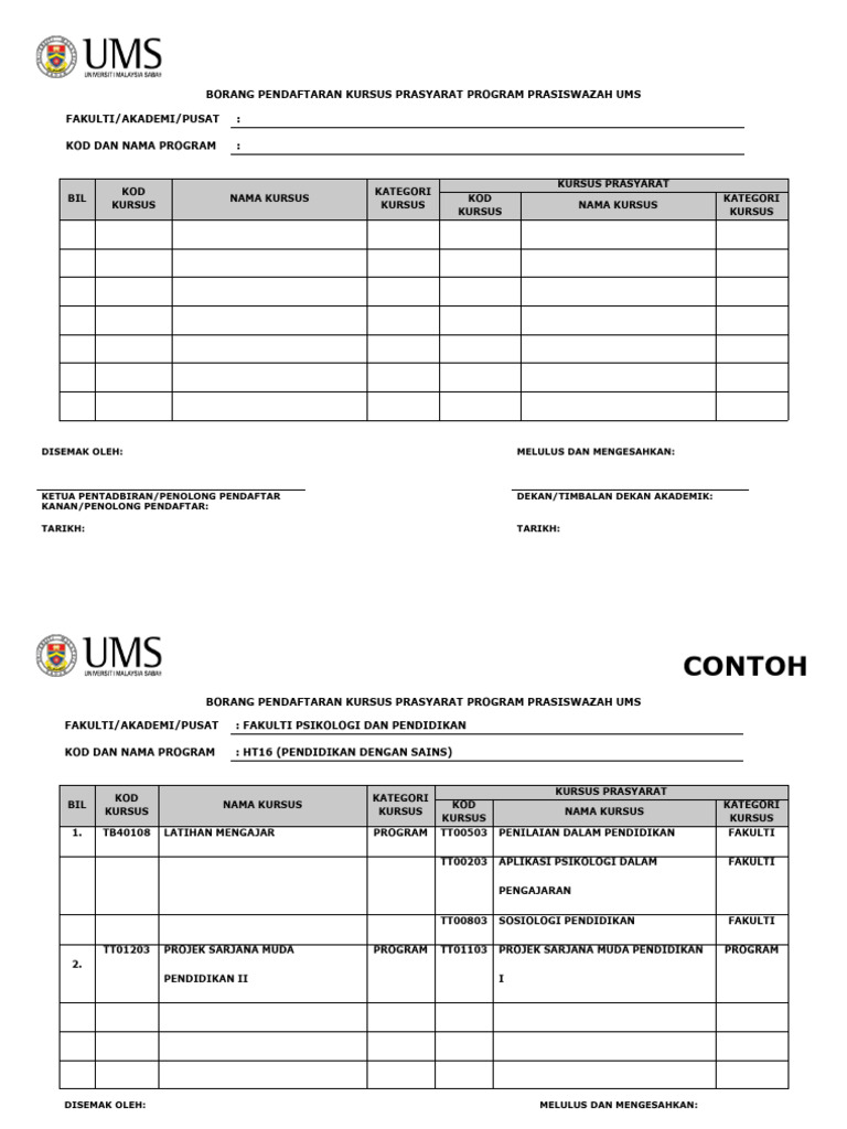 Pendaftaran Kursus Prasyarat UMS | PDF