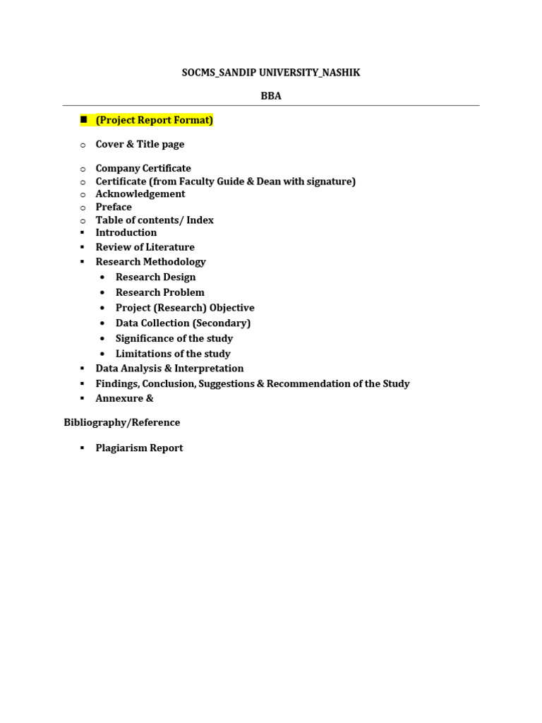 BBA Project Report Guidelines - Sandip University | PDF | Methodology | Data