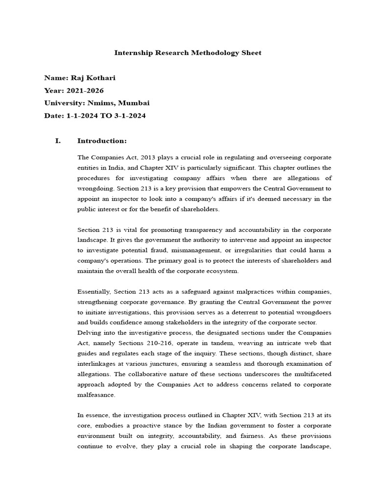 Task 1 Section 213 of Company Act | PDF | Fraud | Governance