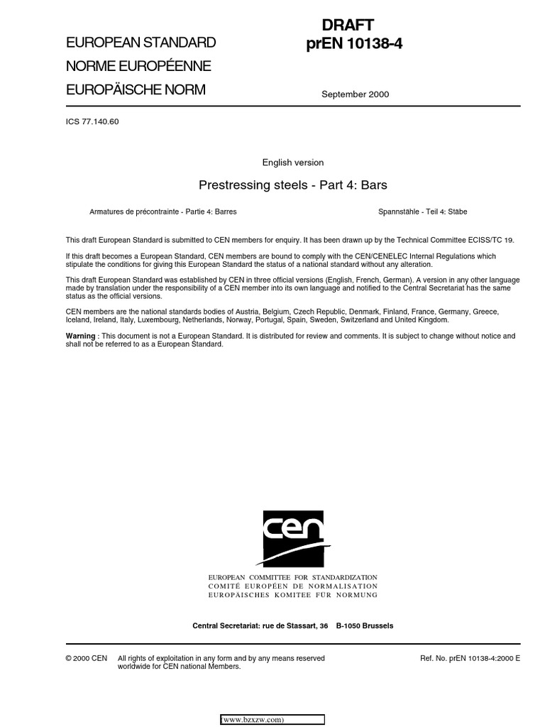 유럽기준 prEN+10138-4 | PDF | European Union | Materials Science