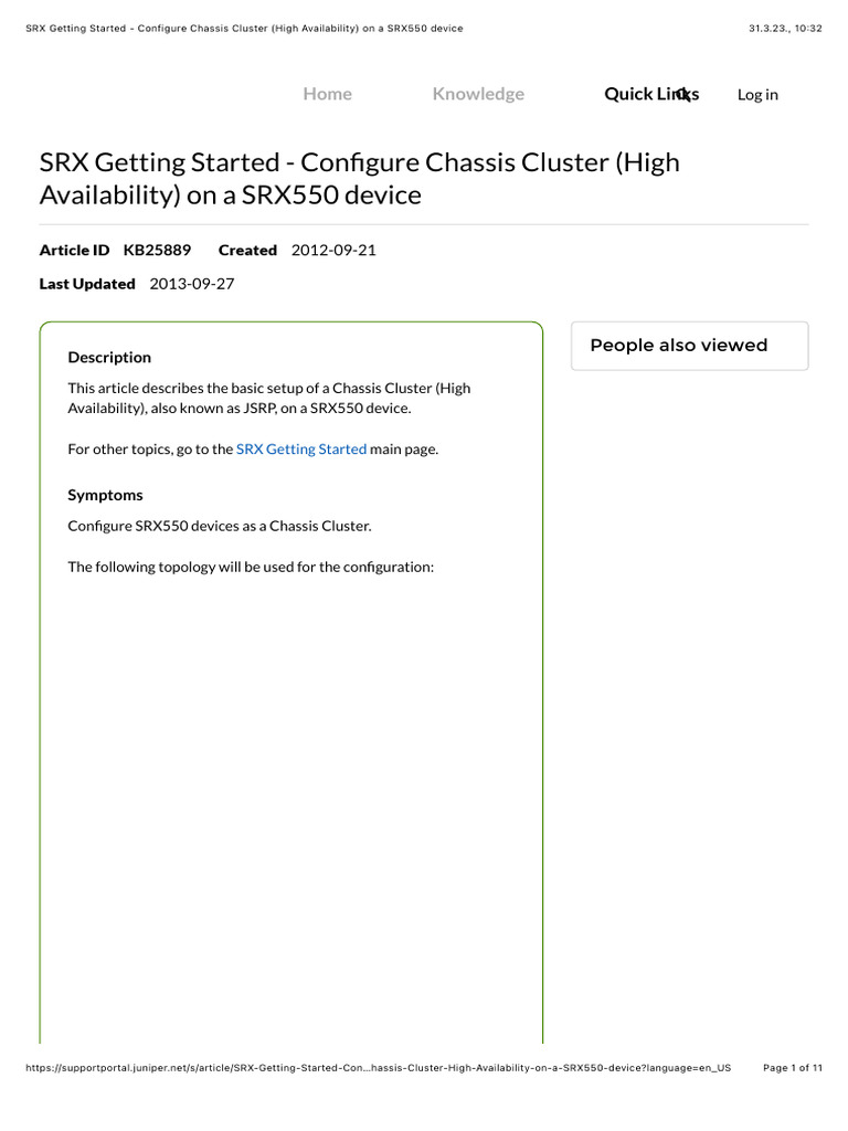 SRX Getting Started - Configure Chassis Cluster (High Availability) On A SRX550 Device ...