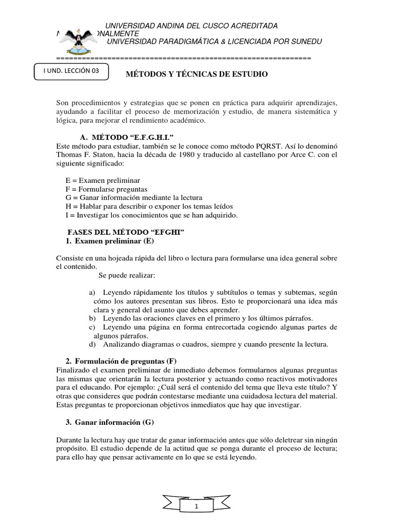 TEMA 01 METODOS Y TECNICAS DE DE ESTUDIO (FICHA) 1 (1) | PDF ...