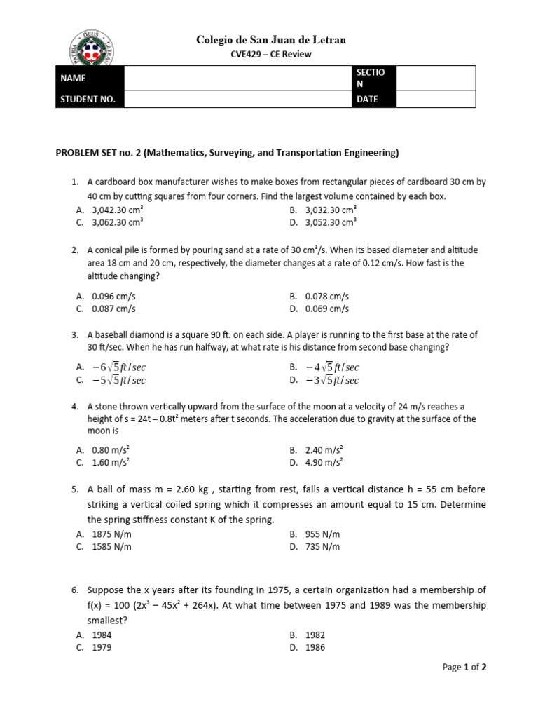Prob Set 3 Mste Pdf Area Physical Quantities