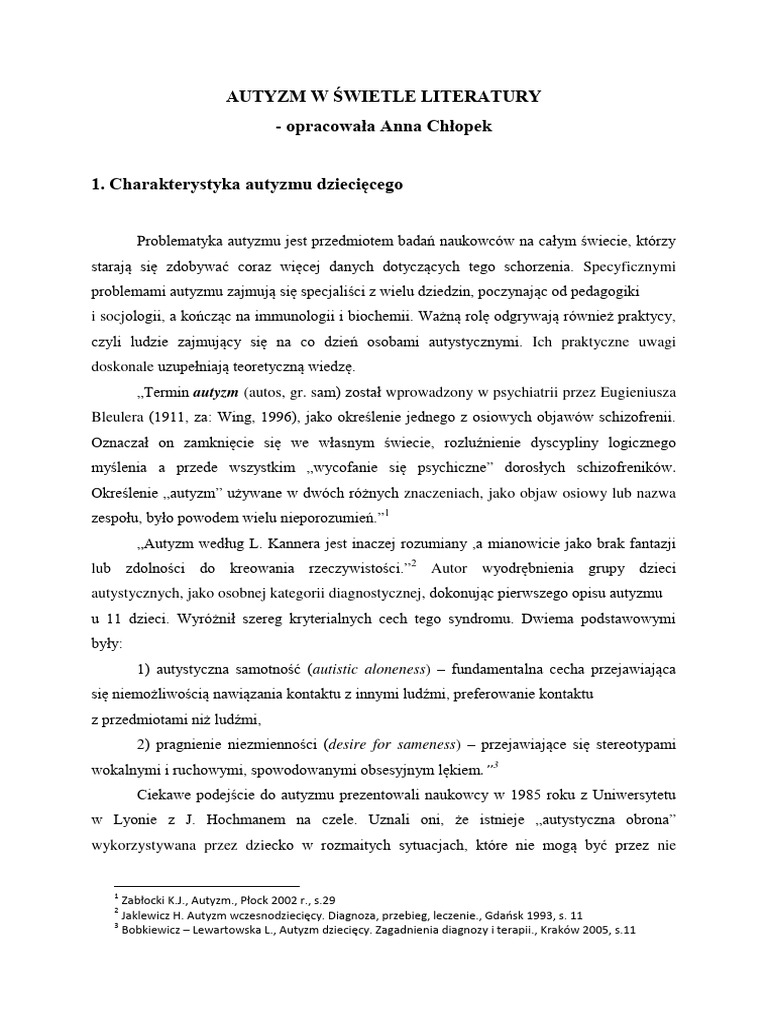 Autyzm W Swietle Literatury | PDF Autyzm W Swietle Literatury | PDF