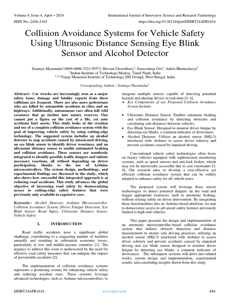 Collision Avoidance Systems For Vehicle Safety Using Ultrasonic ...