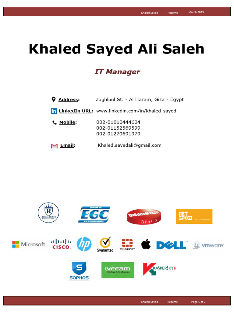 IT Manager - Khaled Sayed - C.V | PDF | Computer Network | Backup