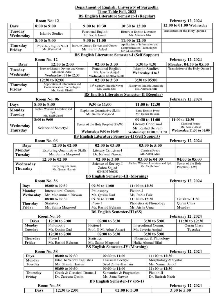 Time Table Spring 2024 | PDF | Linguistics | Human Communication