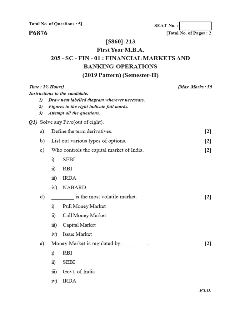 Fmbo QP | PDF | Reserve Bank Of India | Financial Services