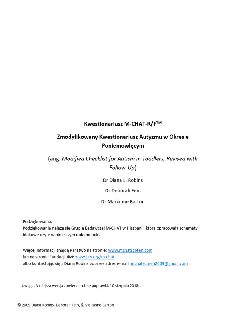 M-CHAT-R - F - Polish - v2 Załącznik 1 | PDF