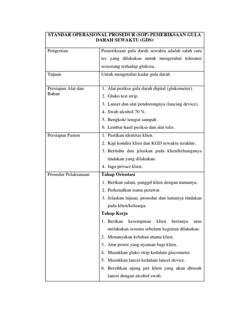 Sop Pemeriksaan GDS | PDF