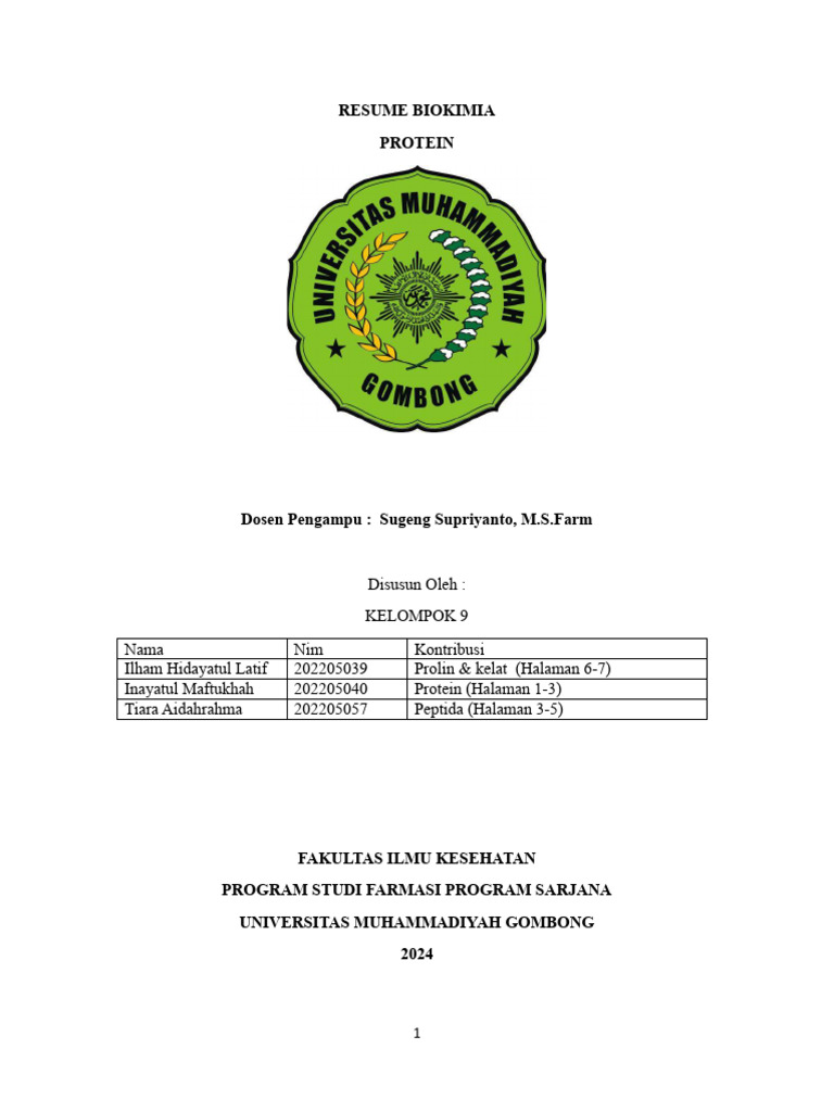 Rangkuman Biokimia Protein dan Peptida | PDF