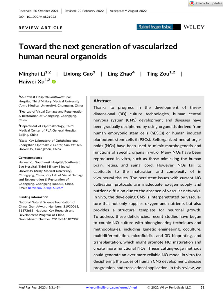 Medicinal Research Reviews - 2022 - Li - Toward The Next Generation of Vascularized Human Neural ...