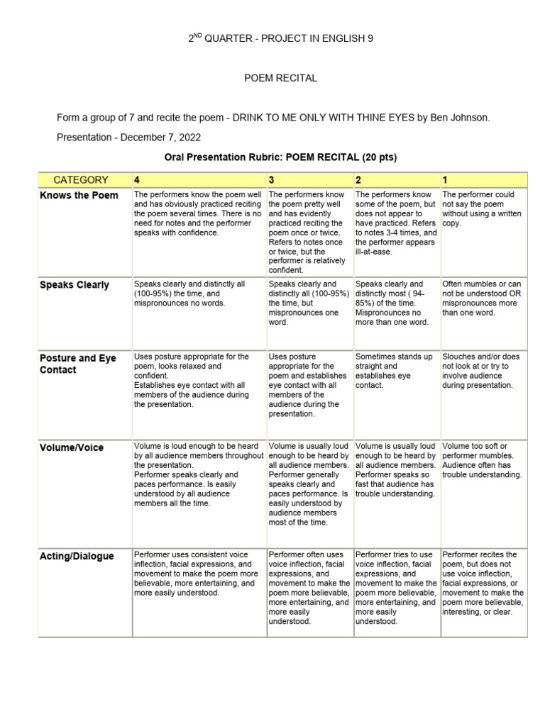 English 9 Poem Recital Guide | PDF