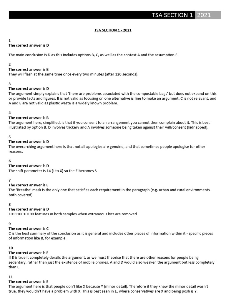 TSA Exam Answer Key 2021 | PDF | Argument